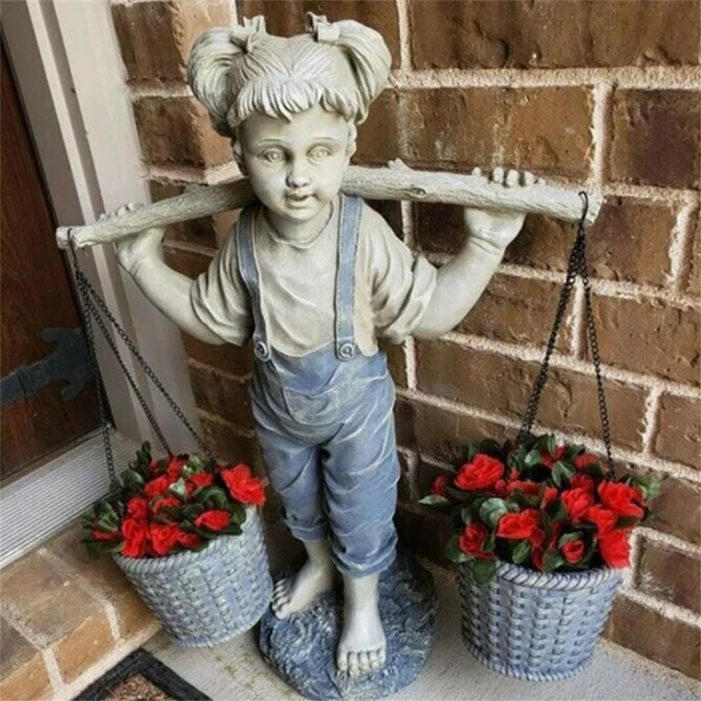 STATUES LITTLE GIRL Garden Statue Garden Decor Two Tone Stone Garden ...