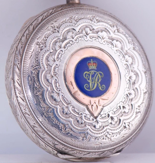 ANTIQUE J.FORREST SILVER Gold Enamel Pocket Watch Awarded by Queen ...