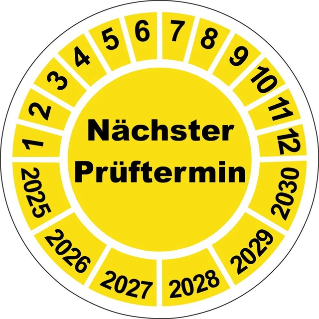 UVV PRÜFPLAKETTEN NÄCHSTER Prüftermin gelb 30mm ab 2025 Wartungsetiketten BGV EUR 5,49 - PicClick DE
