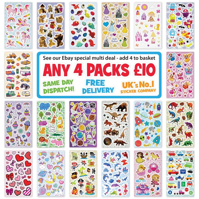 14 KIDS STICKER Sheets Party Bag Fillers Scrapbook Rewards Assorted ...