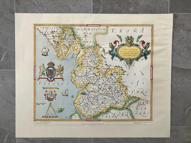 OLD TUDOR SAXTON 16th Century Map Lancashire, England 1577 Antique ...