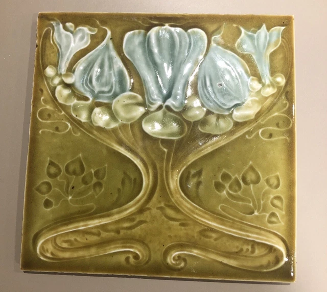 ANTIQUE RELIEF MOULDED Art Nouveau Ceramic Tile £24.00 - PicClick UK