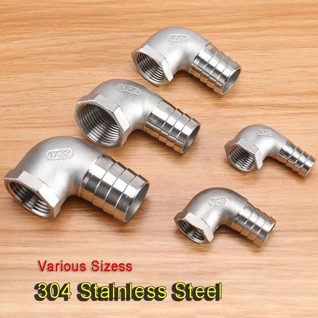 BSP 90° ELBOW Hose Joiner/Connector/Tail - Stainless Steel Barbed Pipe ...