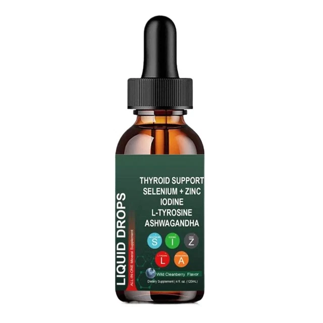 120ML THYROID SUPPORT Drops Selenium Zinc Iodine L Tyrosine Ashwagandha ...
