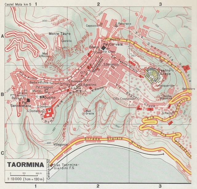 C3853 TAORMINA, PIANTA della città, Mappa epoca, Vintage map EUR 6,90 ...
