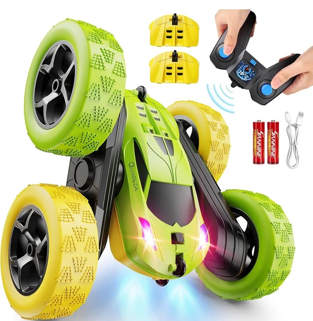 YELLOW & GREEN Remote Control Action Stunt Car Double Sided Rotation ...