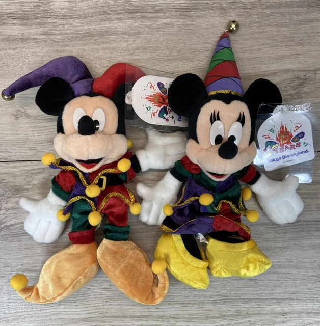 TOKYO DISNEYLAND MICKEY & Minnie Mouse Jester Plush Doll Toy New With ...
