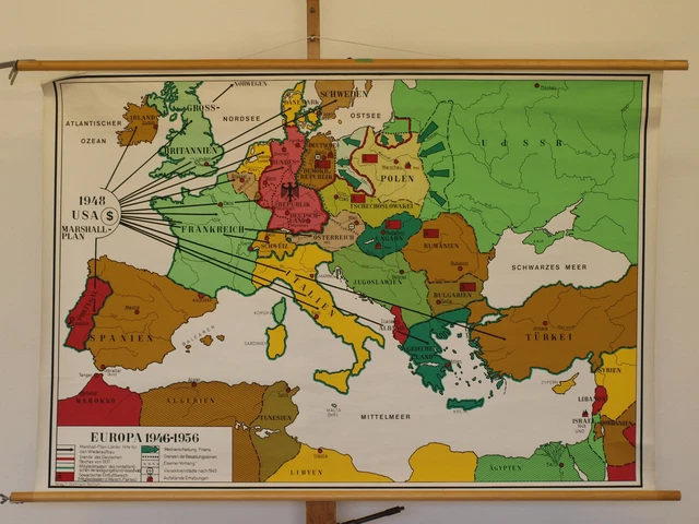 WALL MAP EUROPE map Cold War school map 1946-1956 140x95cm vintage ...
