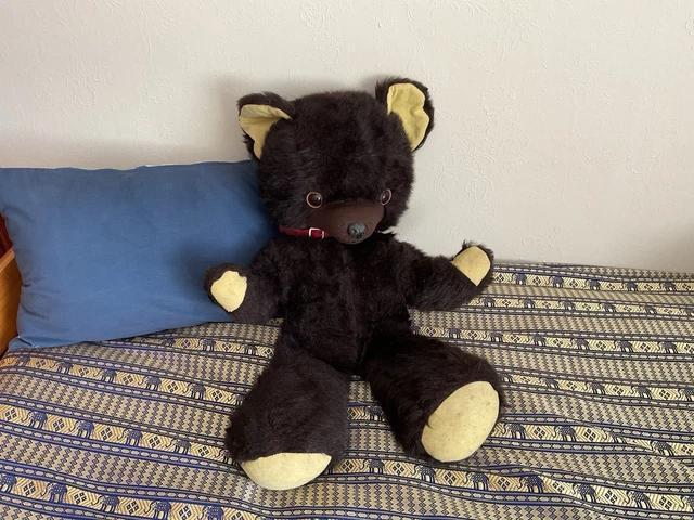 VINTAGE PEDIGREE SOFT Toy 1950s Black Teddy Bear Plastic Eyes 60cm ...