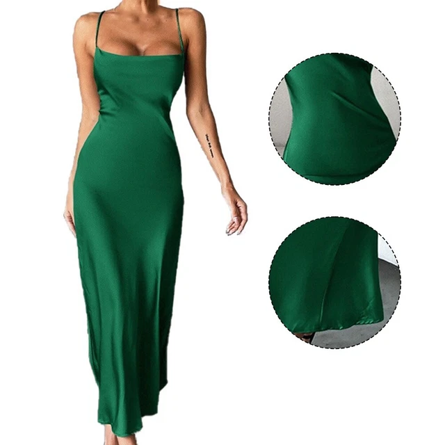 ROBE DE SOIRÉE satin couleur unie pour femmes robe bodycon sans dos (vert) EUR 37,73 - PicClick FR