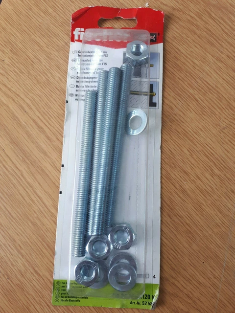 FISCHER THREADED ROD M10 x 120mm Nuts Washers FIS GS M10x120 K Screw £4 ...