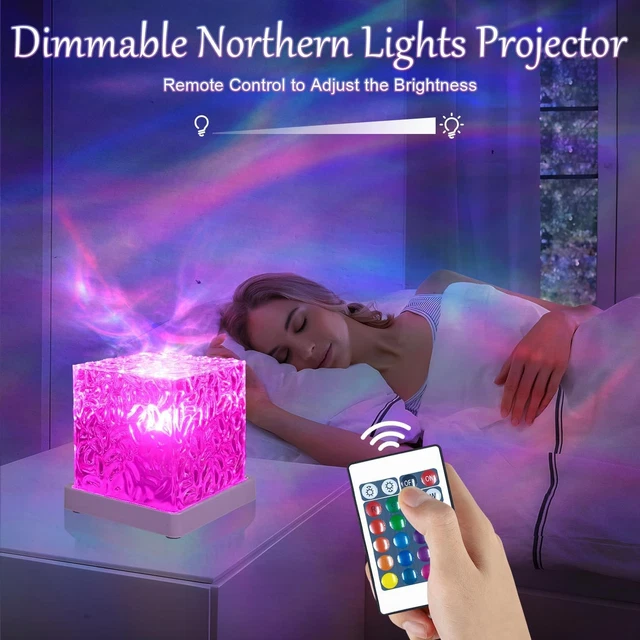 CUBE NORTHERN LIGHTS Water Wave Night Light w/Remote LED Atmosphere ...