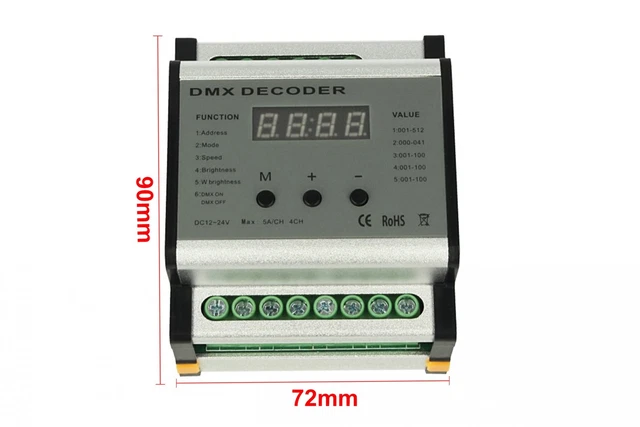 CENTRALINA DMX DECODER Con Rail Guida DIN 4 Canali 12V 24V 5AX4 DMX701 ...