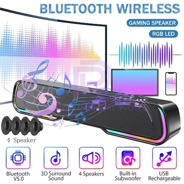 TV BLUETOOTH SOUND Bar Wireless RGB Speaker Home Theater AUX FM USB PC ...