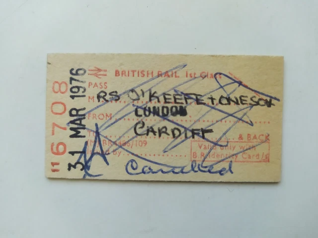 BRITISH RAIL HAND Written Train Ticket First Class London Cardiff March ...