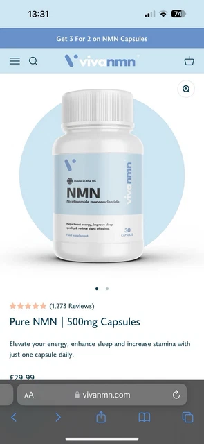 VIVANMN PURE NMN | 500mg Capsules 2X30Boosted Energy, Enhanced Sleep £ ...