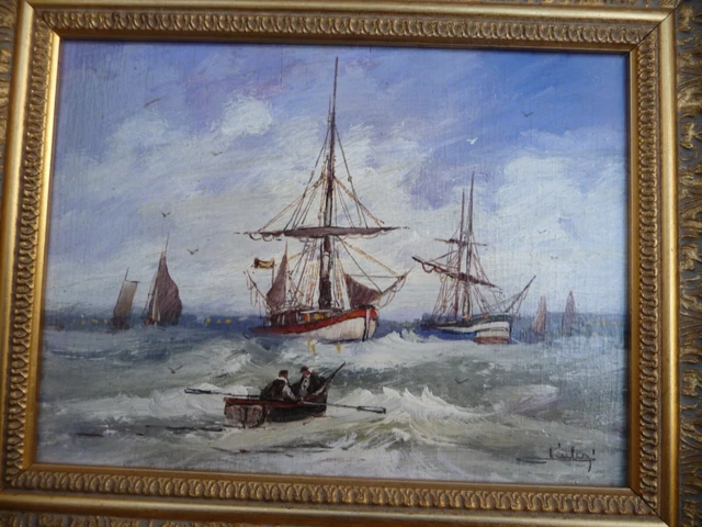 HUILE SUR PANNEAU de Bois _ Marine_ LENSKY EUR 160,00 - PicClick FR