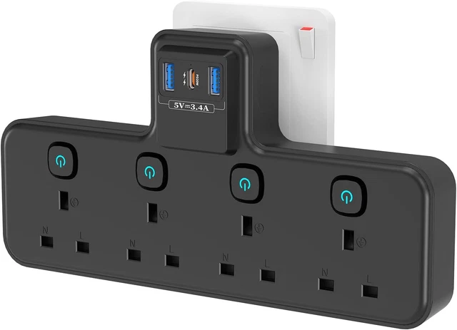 MULTI PLUG EXTENSION Socket with PD20W USB C Slot 4 Way Plug Adapter ...