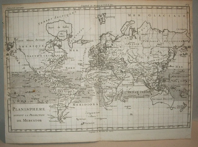 PLANISPHERE MAP CARTE GEOGRAPHIQUE suivant la projection de MERCATOR ...