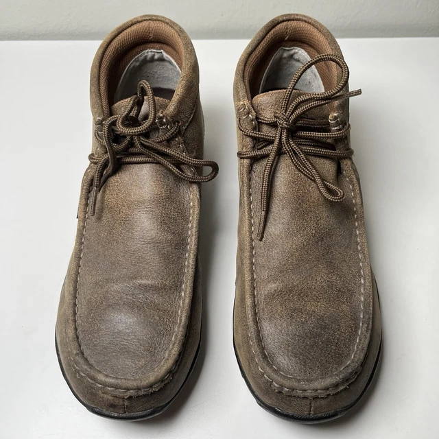 JUSTIN MEN'S CAPPIE Distress Leather Moc Chukka Steel Toe Work Boots ...