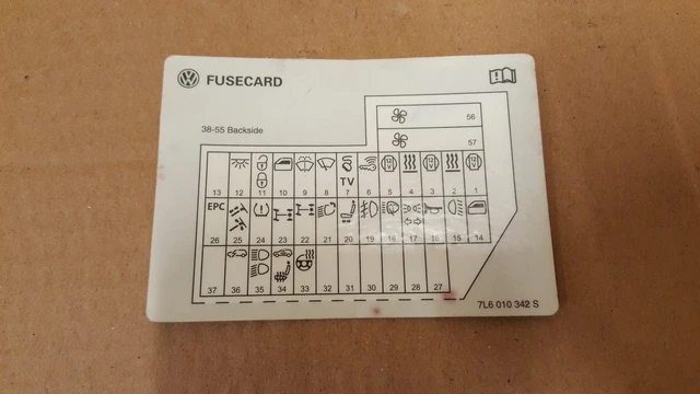 VW TOUAREG FUSE Card Info 7L6010342S £11.99 - PicClick UK