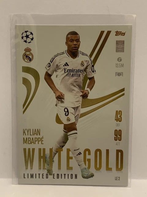 TOPPS MATCH ATTAX Extra 2024/25 - Kylian Mbappe White Gold Limited ...