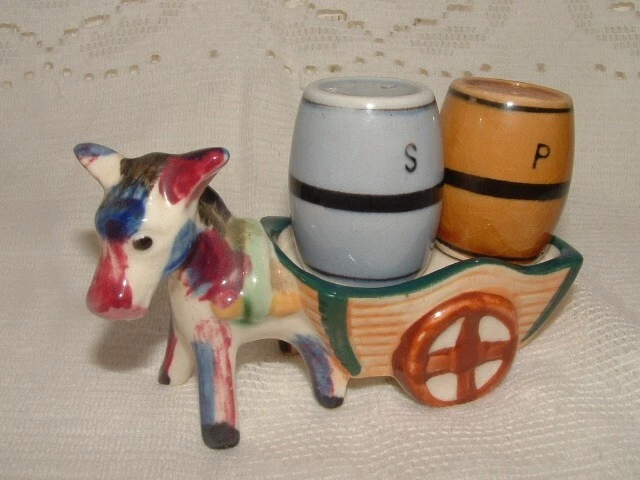 VINTAGE 1930S JAPANESE Marutomoware Salt/Pepper Cruet Set Donkey and ...