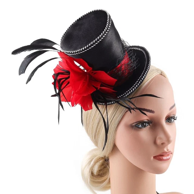 RED FEATHER FASCINATOR Headband Top Hat Wedding Bridal For Woman Ladies ...