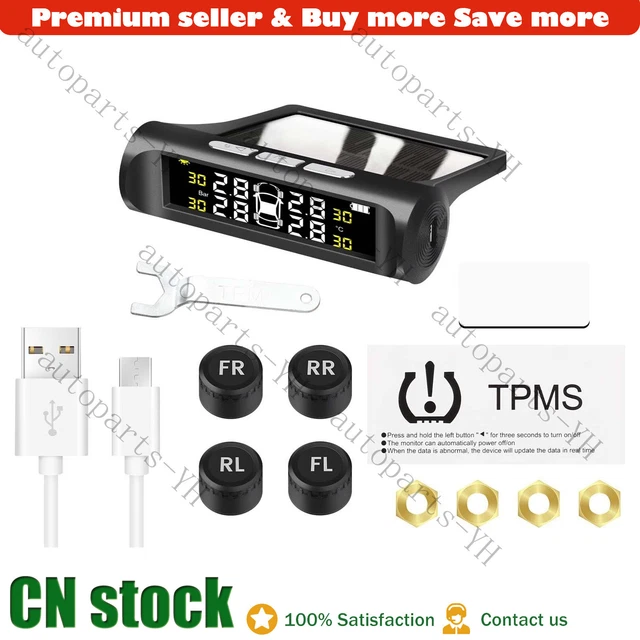 WIRELESS SOLAR TPMS LCD Car Tire Pressure Monitoring System + 4 ...