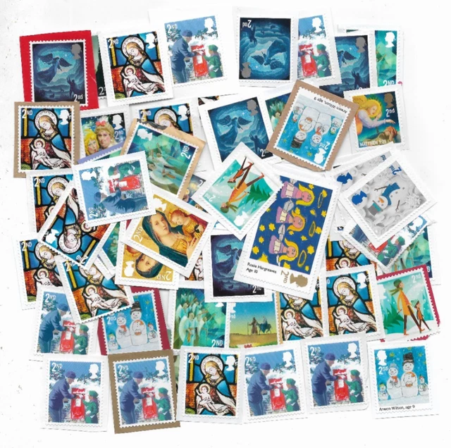 1817] 50 UNFRANKED GB non-barcoded 2nd class Christmas stamps on paper ...