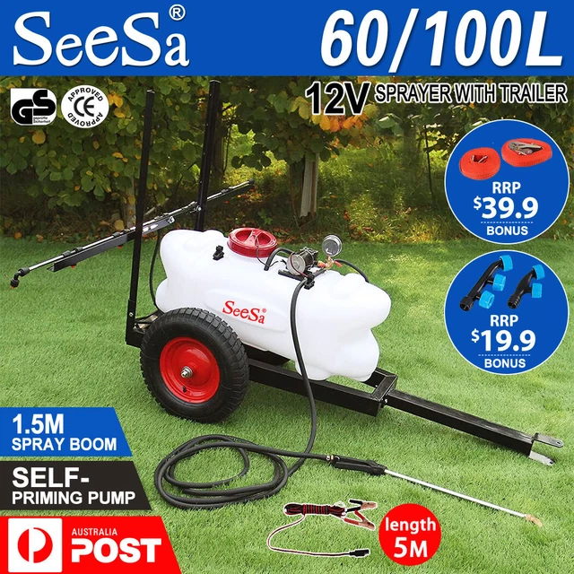 SEESA 60/100L ATV Weed Sprayer Boom Trailer Spot Boom Spray Tank Garden ...