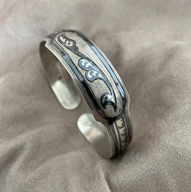 SOVIET VINTAGE KUBACHI Niello Silver Marked 875 Traditional Cuff Bangle ...
