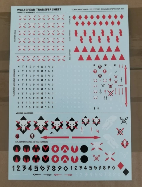 WOLFSPEAR TRANSFER SHEET x 1 Warhammer 40k Space Marines New Games ...