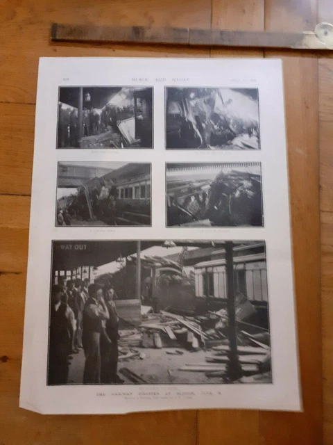 OLD ANTIQUE PRINT photos 1900 railway disaster slough black and white ...