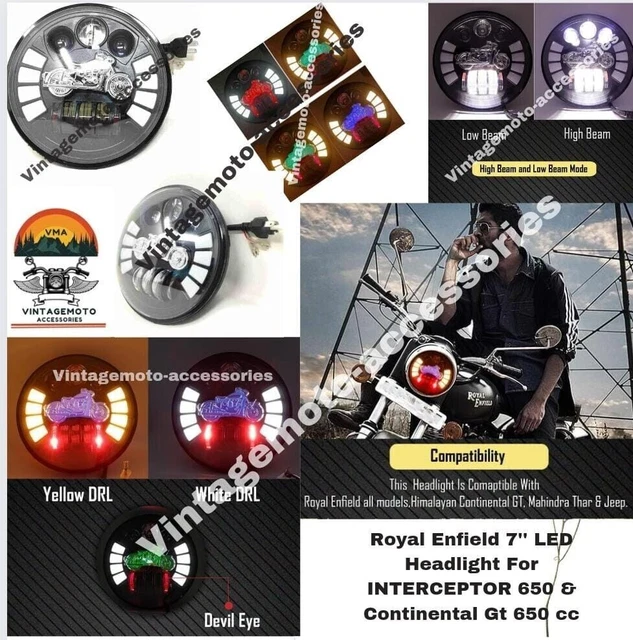 PHARE LED ROYAL Enfield 7'' Pour INTERCEPTOR 650 & Continental Gt 650 ...