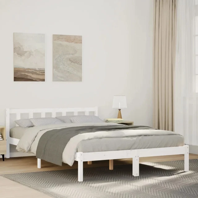 WALPLUS WHITE EXTRA Long Solid Pine Bed Frame without Mattress 160x220 ...