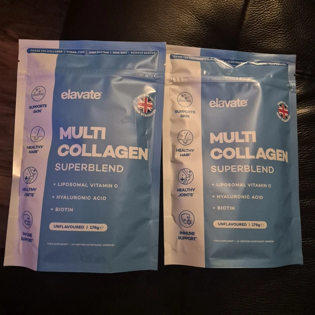 BUNDLE ELEVATE MULTI Collagen Superblend Unflavoured 178g x 2 Packs BBE ...