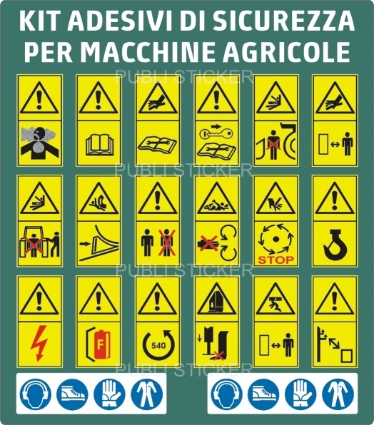 20 PITTOGRAMMI ADESIVI Segnale Pericolo Iso 11684 Macchine Agricole E ...