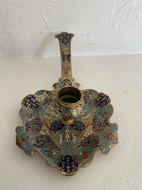 BOUGEOIR À MAIN en bronze cloisonné NIII / décor Croix De Lorraine et ...