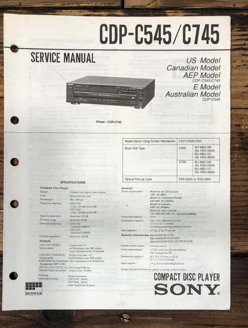 SONY CDP-C545 CDP-C745 CD Player Service Manual *Original* £11.16 ...