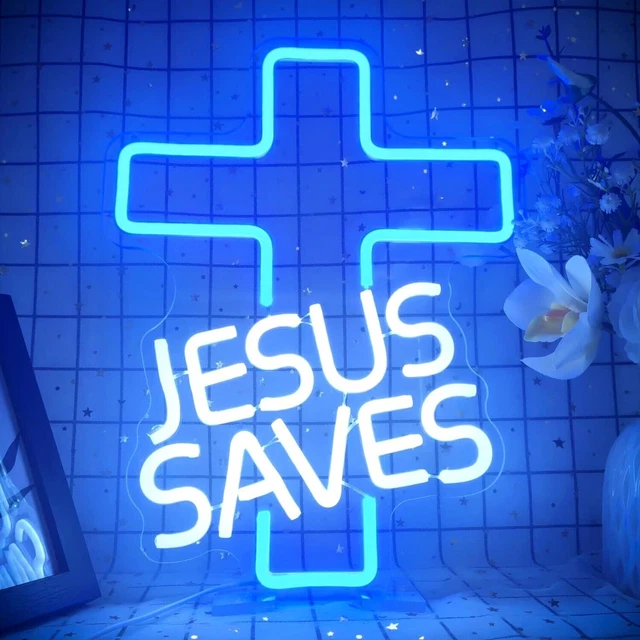 CROSS NEON SIGNS Jesus Saves LED Signs for Wall Decor Dimmable Jesus ...