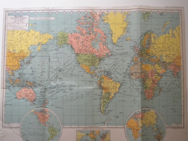 VINTAGE WORLD WAR II Era World Map with Diary of War Events, 1944 £23. ...