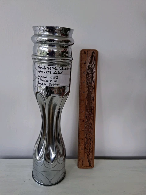 FRENCH TRENCH ART Decorated Shell Case From WW1 Engine Turned ...