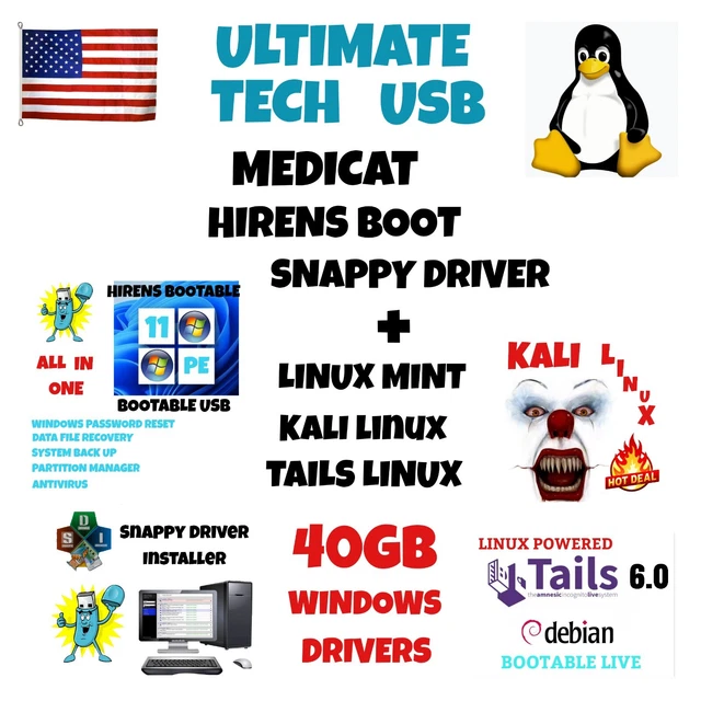 ULTIMATE TECH USB, Medicat, Hirens Boot Cd, Ubcd, Snappy Driver, All In ...