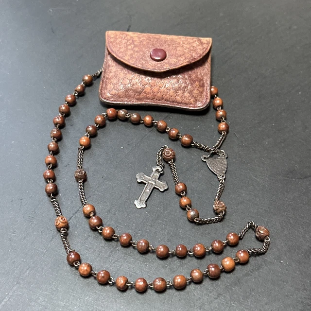 RARE ANTIQUE ROSARY Steel and Ball Reliquary Cross 19th Century CH74 £ ...