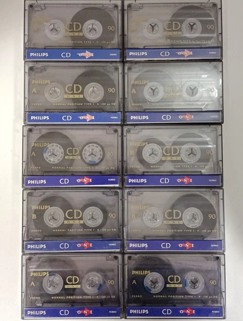 LOTTO 10X PHILIPS CD ONE 90 1994 SENZA SCRITTE musicassette vergini ...