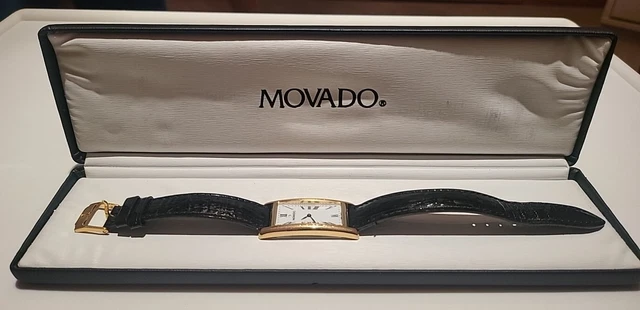 MOVADO RECTANGULAR WHITE Dial Roman Numerals 18k Gold Plated Super-thin ...