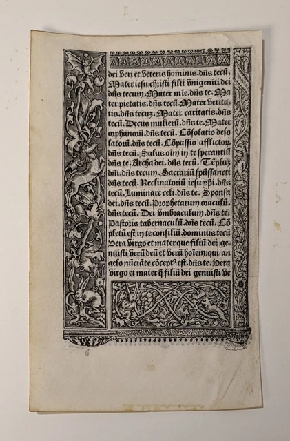 ANTIQUE 15THC ILLUMINATED Text Page “Book Of Hours” Pigouchet / Vostre ...