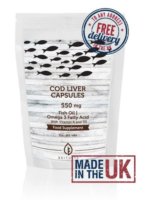 COD LIVER OIL 550mg & Vitamin A & D3 Capsules BV £1.55 - PicClick UK