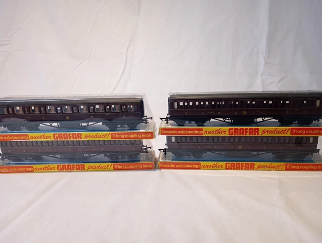 OO GAUGE 4 x Graham Farish Grafar LMS Corridor Coaches Maroon sku 449 £ ...